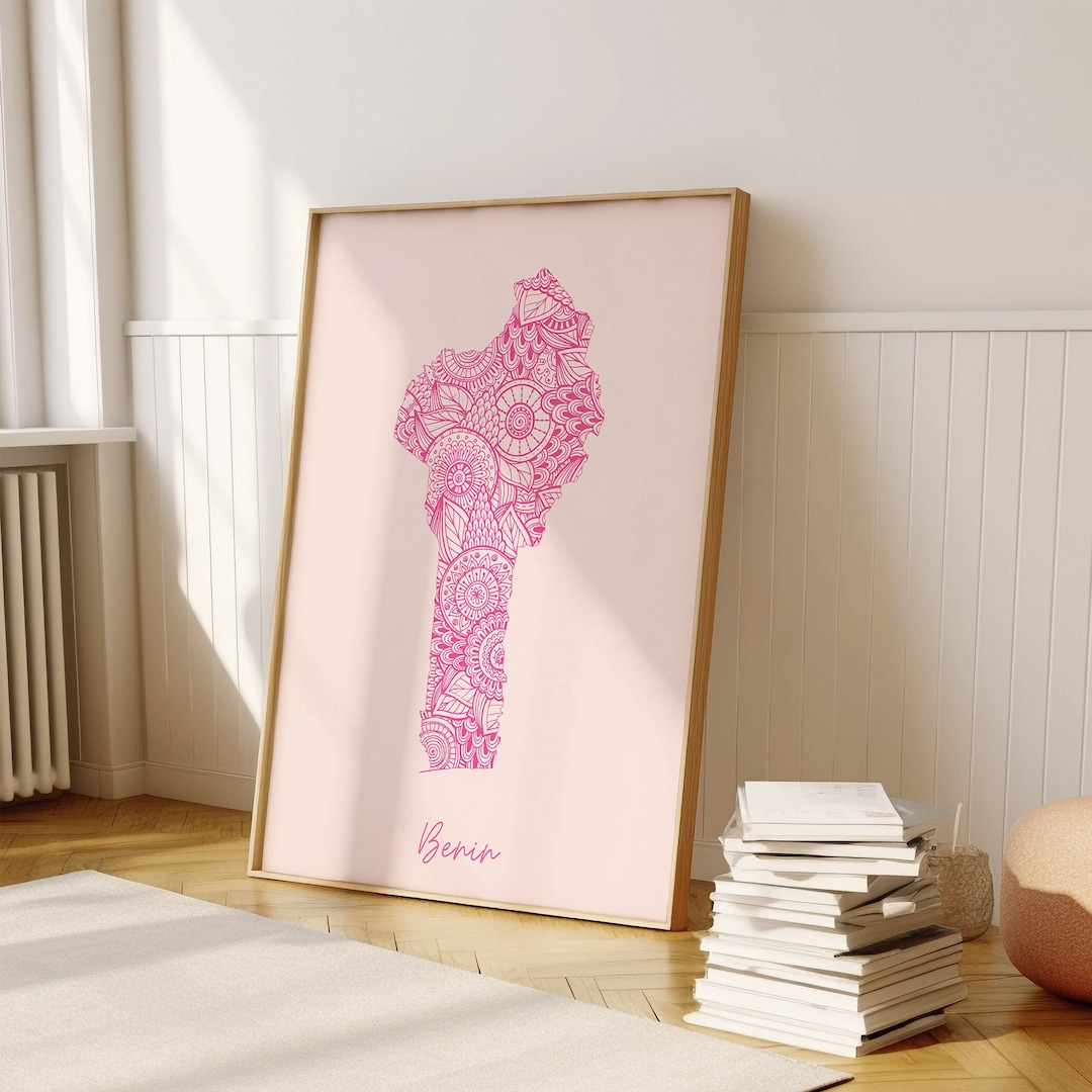Benin Digital Pink Minimal Map Print Wall Art, Benin Map Art Print ...