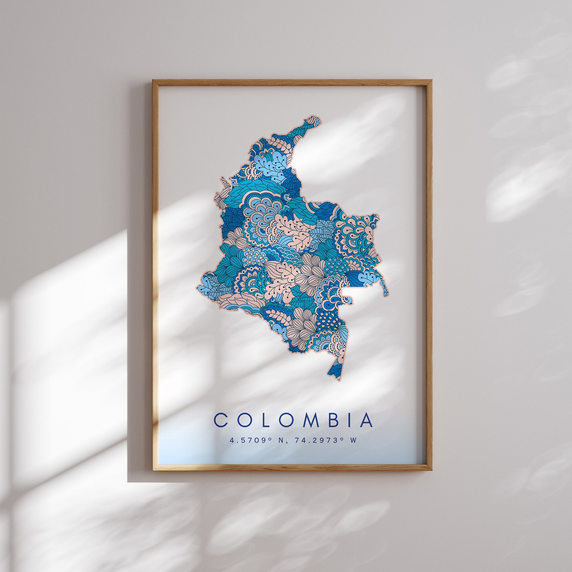 Colombia Designer Map Print Blue Wall Art Colombia Art Print - Etsy