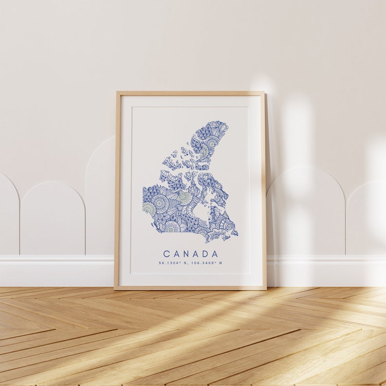 Canada Map Print Minimal Style Blue Wall Art Canada Art Print - Etsy
