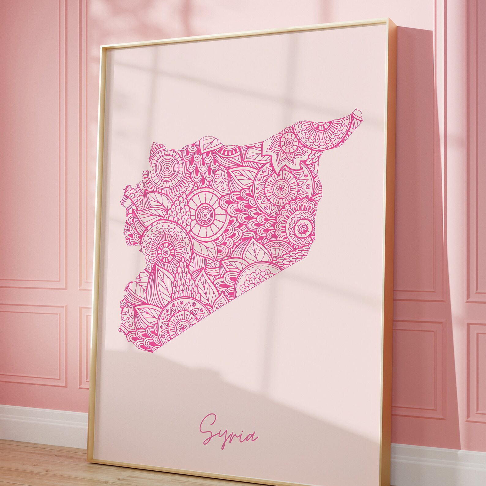 Syria Digital Pink Minimal Map Print Wall Art, Syria Map Art Print ...