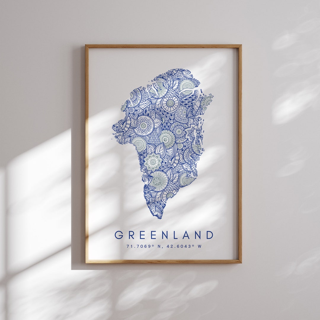 Greenland Map Print Minimal Style Blue Wall Art, Greenland Art Print ...