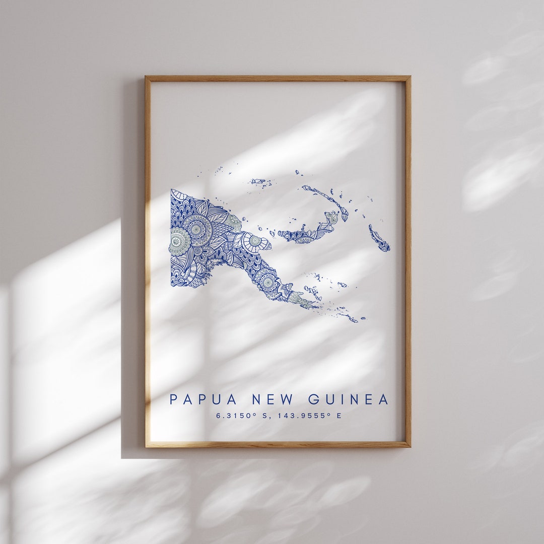 Papua New Guinea Map Print Minimal Style Blue Wall Art, Papua New ...