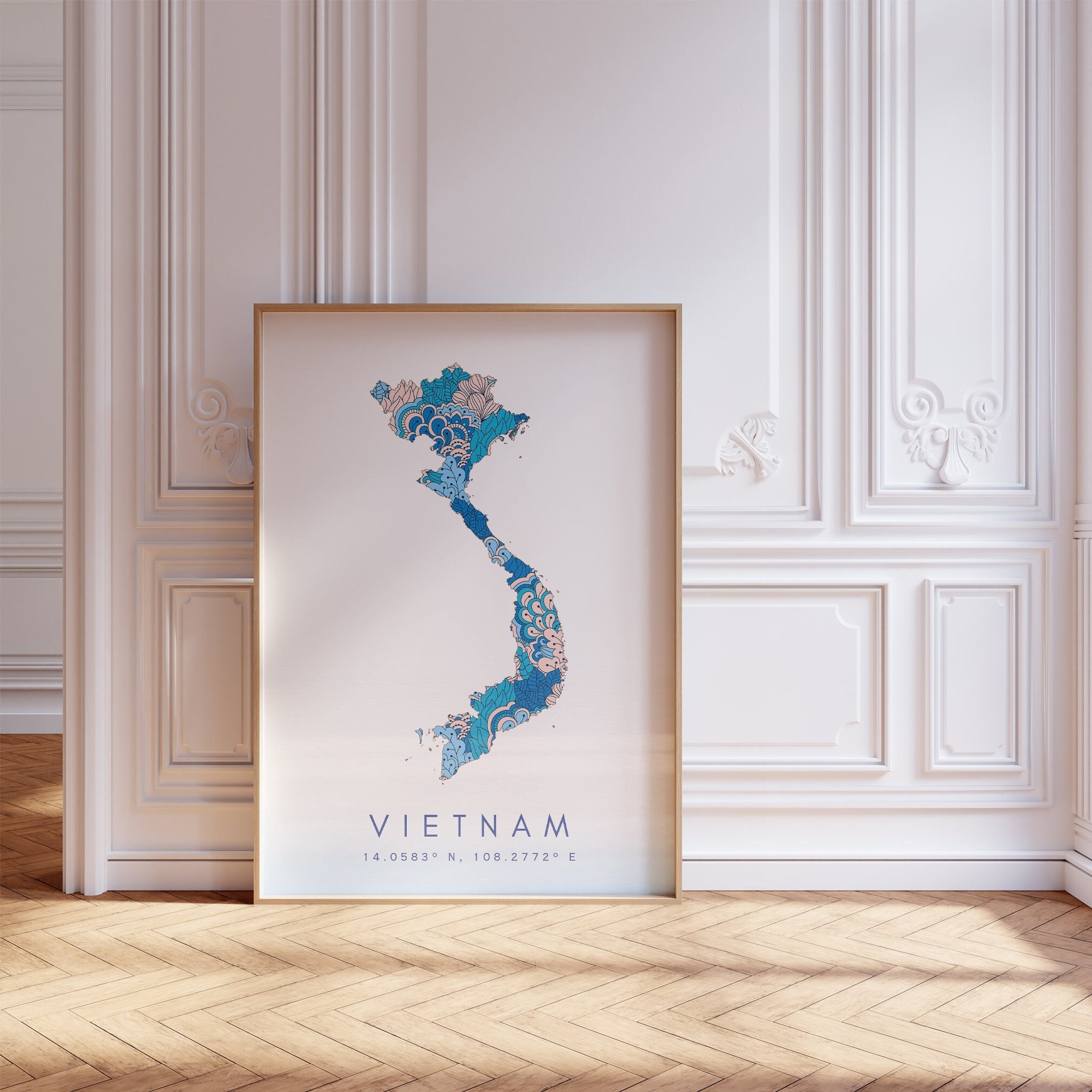 Vietnam Map Print Minimal Style Pastel Blue Wall Art, Vietnam Art Print ...