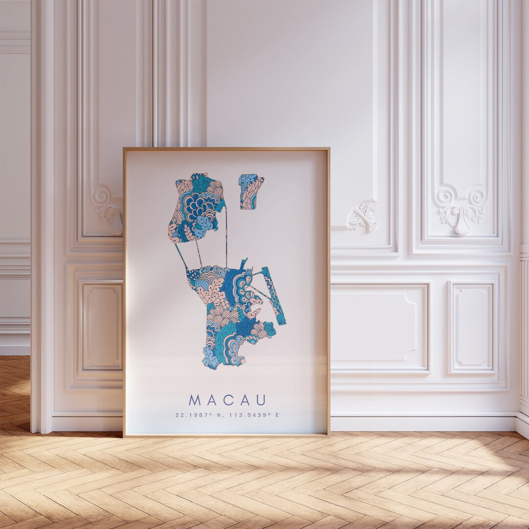 Macao Map Print Minimal Style Pastel Blue Wall Art, Macao Art Print ...
