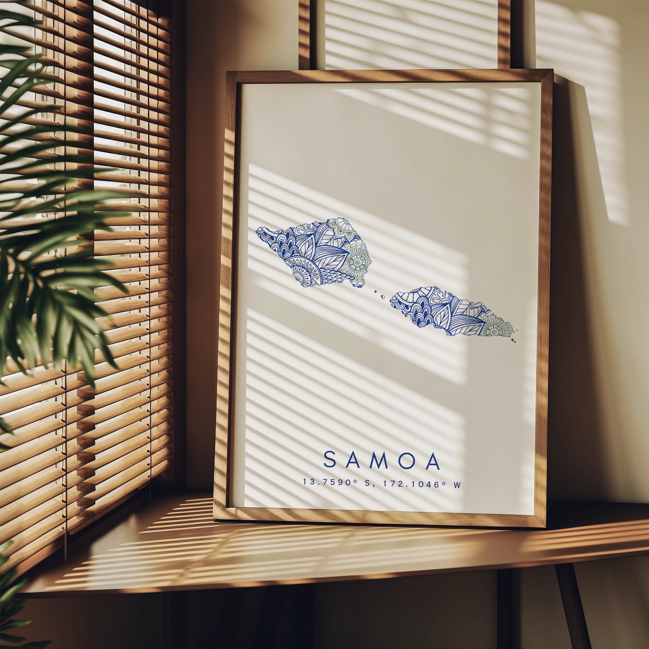 Samoa Map Print Minimal Style Blue Wall Art, Samoa Art Print Decor for ...