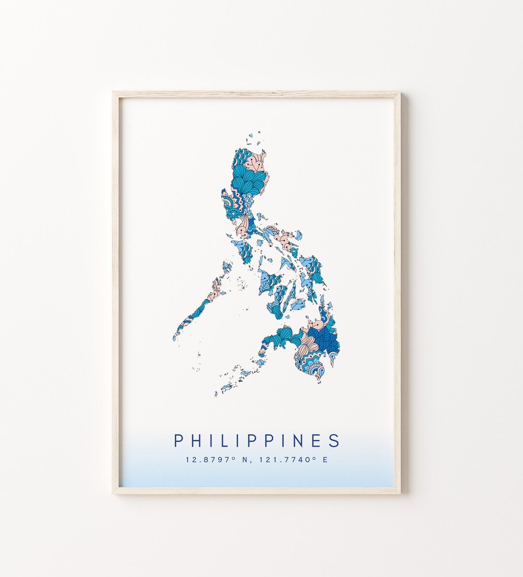 Philippines Map Print Minimal Style Pastel Blue Wall Art - Etsy
