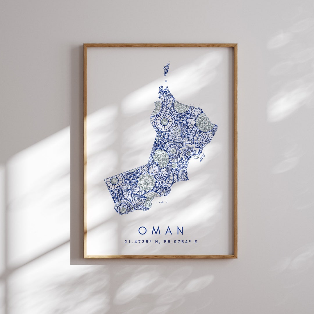 Oman Map Print Minimal Style Blue Wall Art, Oman Art Print Decor for ...