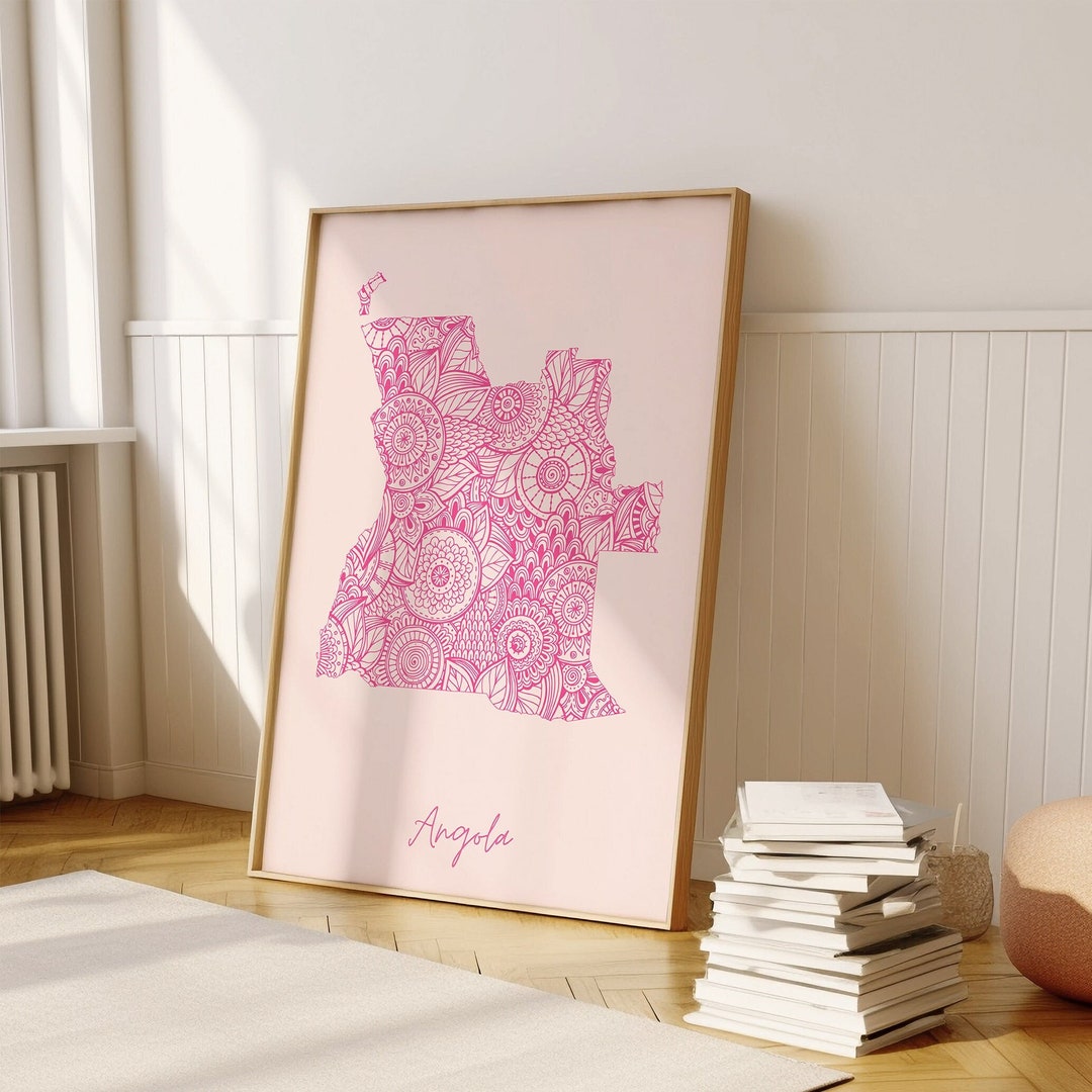 Angola Pink Minimal Map Print Wall Art, Angola Art Print Decor for Home ...