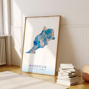 Morocco Map Print Minimal Style Pastel Blue Wall Art, Morocco Art Print ...