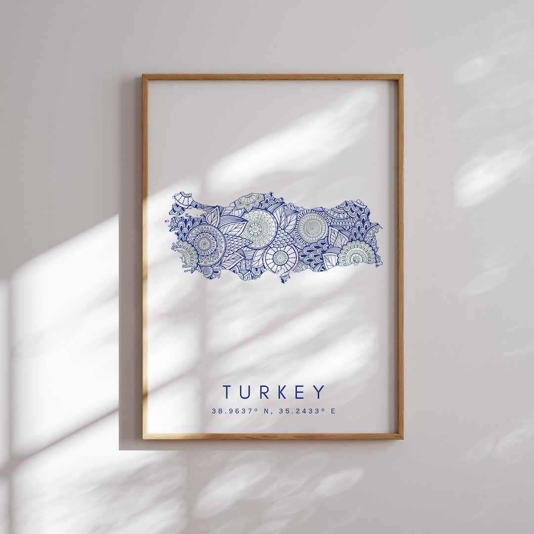 Turkey Map Print Minimal Style Blue Wall Art, Turkey Art Print Decor ...