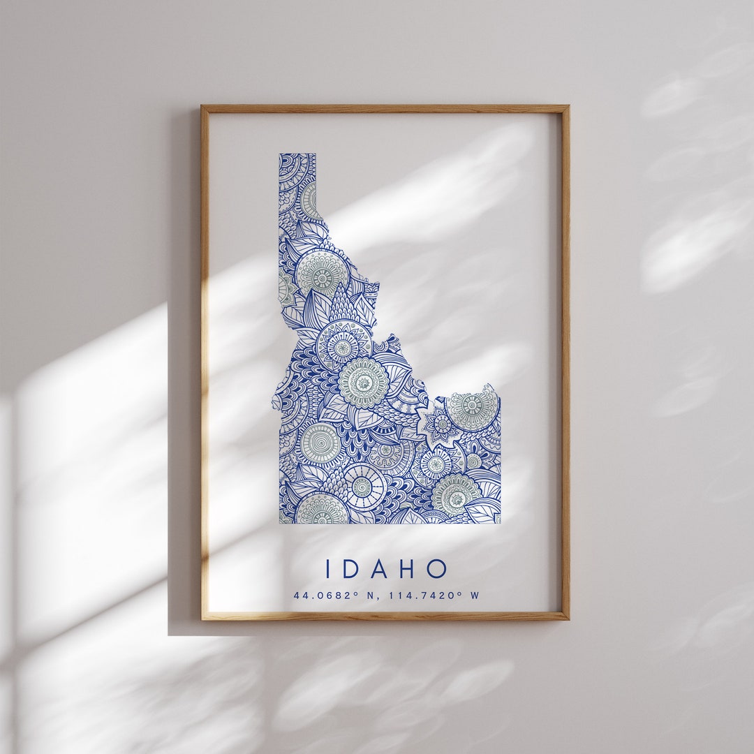 Idaho US State Blue Minimal Style Map Print, Idaho USA State Karte Art ...