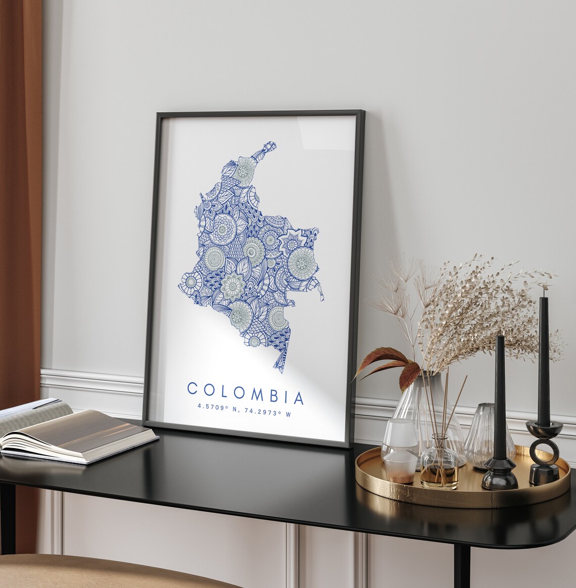 Colombia Map Print Minimal Style Blue Wall Art, Colombia Art Print ...