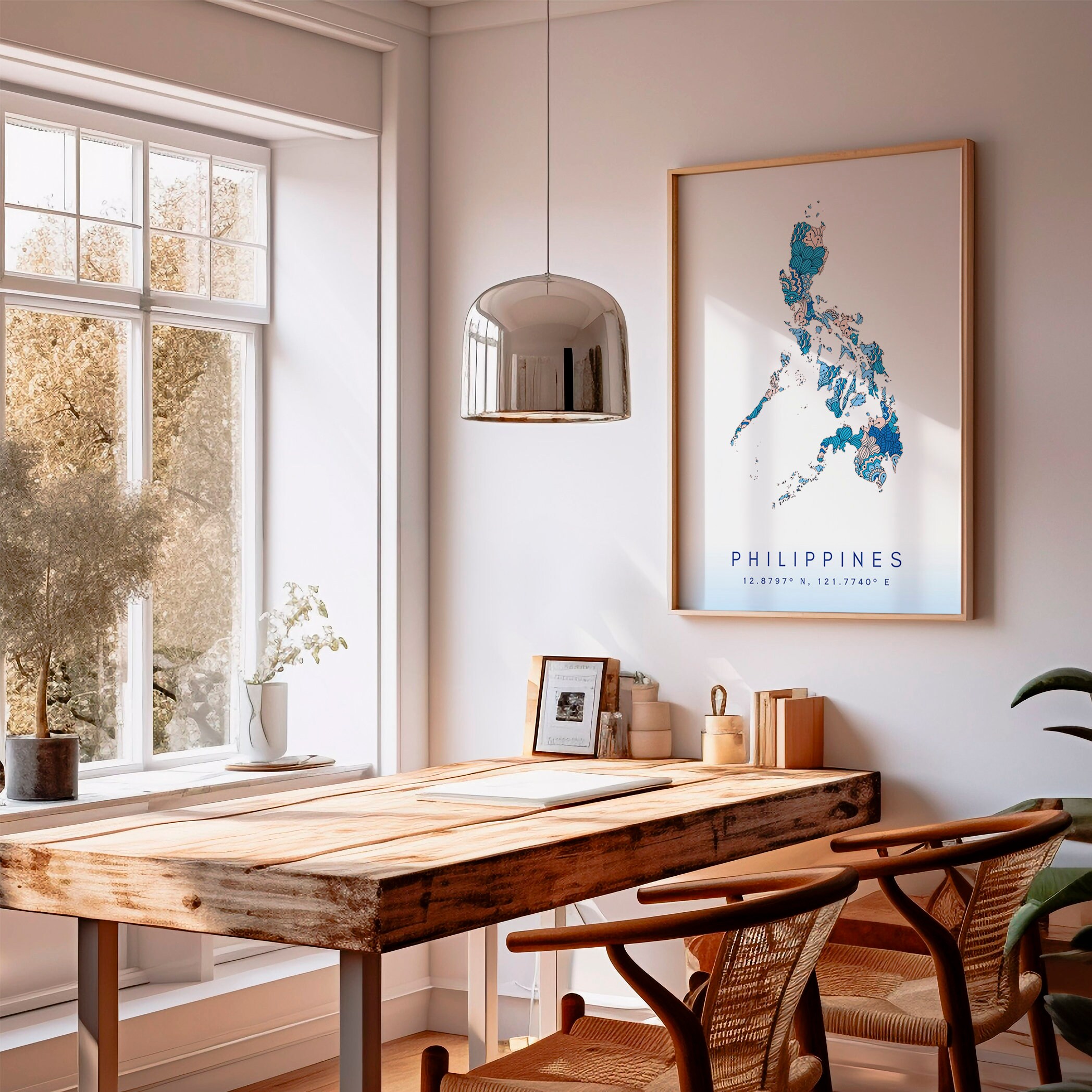 Philippines Map Print Minimal Style Pastel Blue Wall Art, Philippines ...