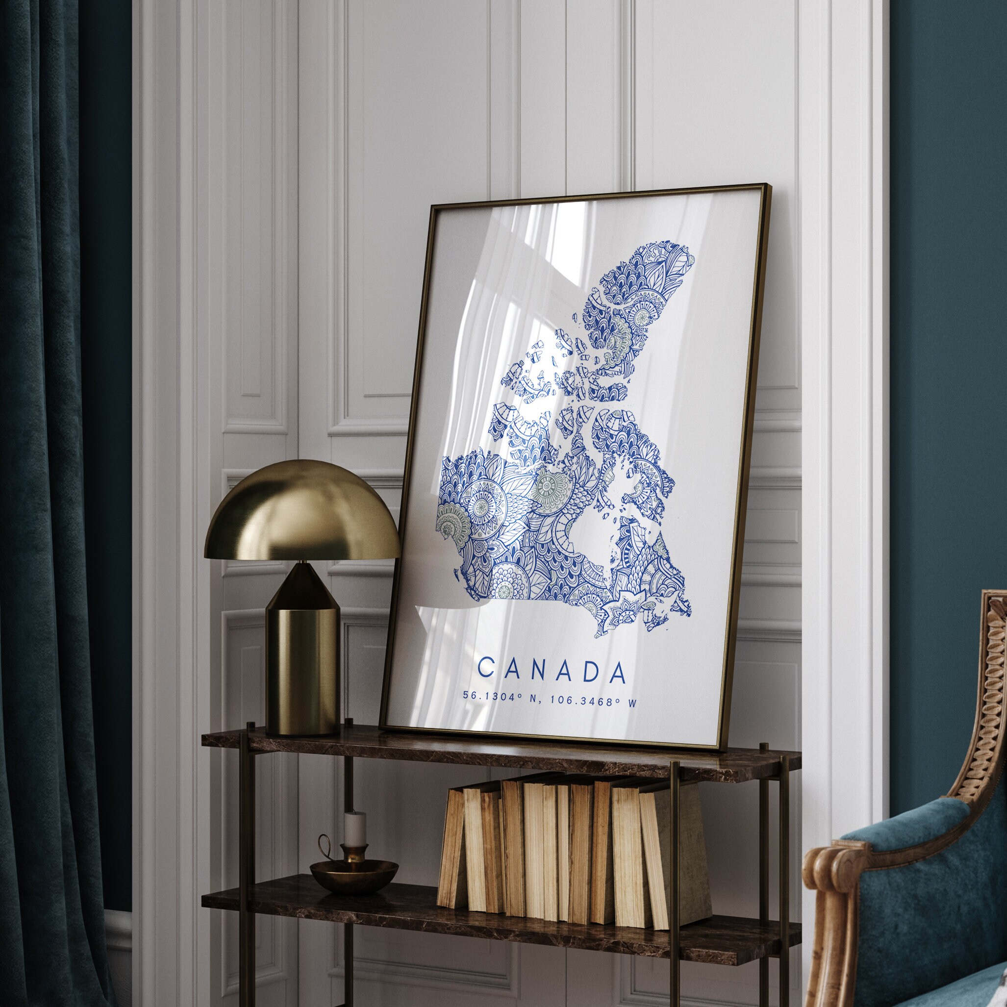Canada Map Print Minimal Style Blue Wall Art, Canada Art Print Decor ...