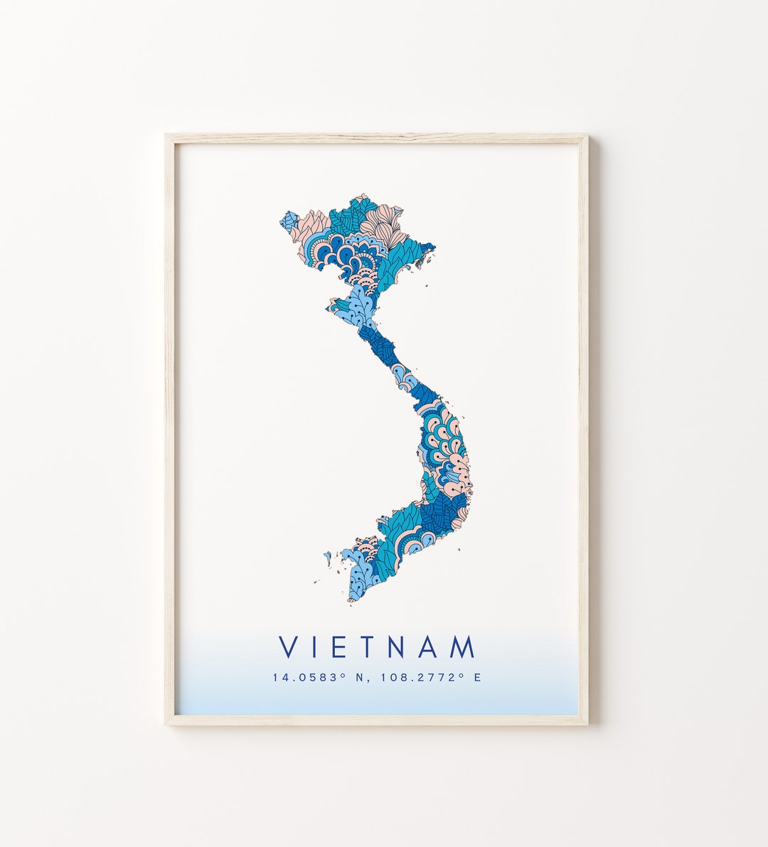 Vietnam Map Print Minimal Style Pastel Blue Wall Art Vietnam - Etsy