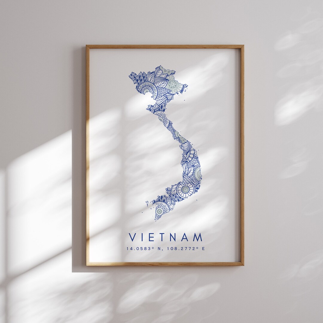 Vietnam Map Print Minimal Style Blue Wall Art, Vietnam Art Print Decor ...