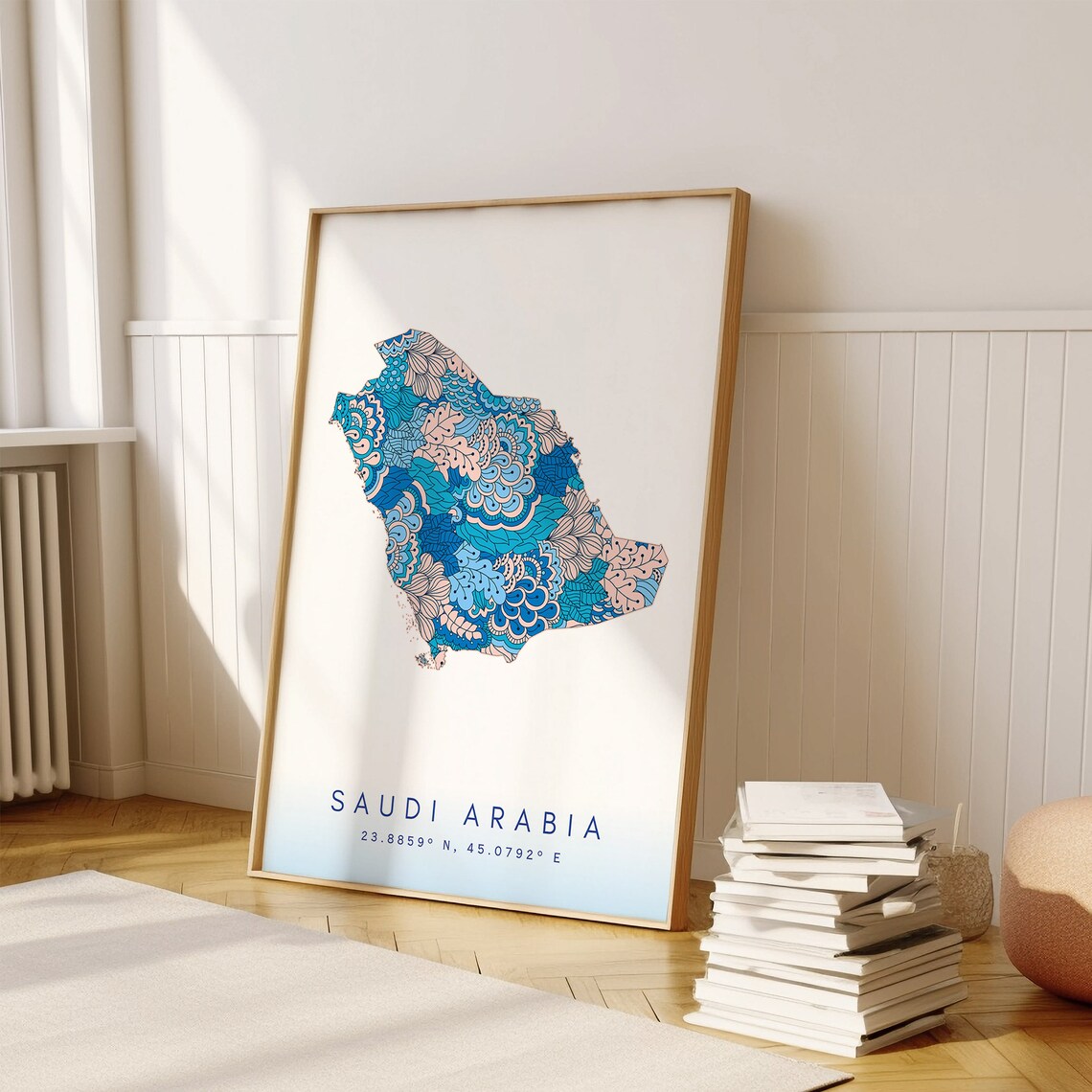 Saudi Arabia Map Print Minimal Style Pastel Blue Wall Art, Saudi Arabia ...