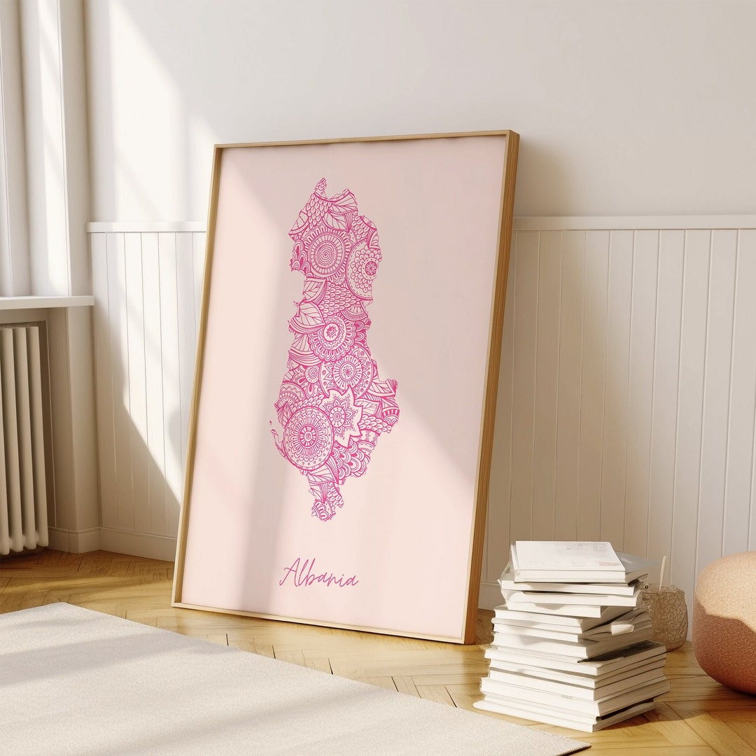 Albania Pink Minimal Map Print Wall Art, Albania Art Print Decor for ...