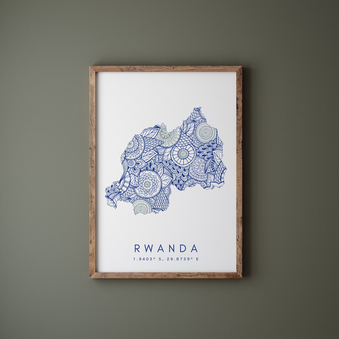 Rwanda Map Print Minimal Style Blue Wall Art Rwanda Art Print - Etsy