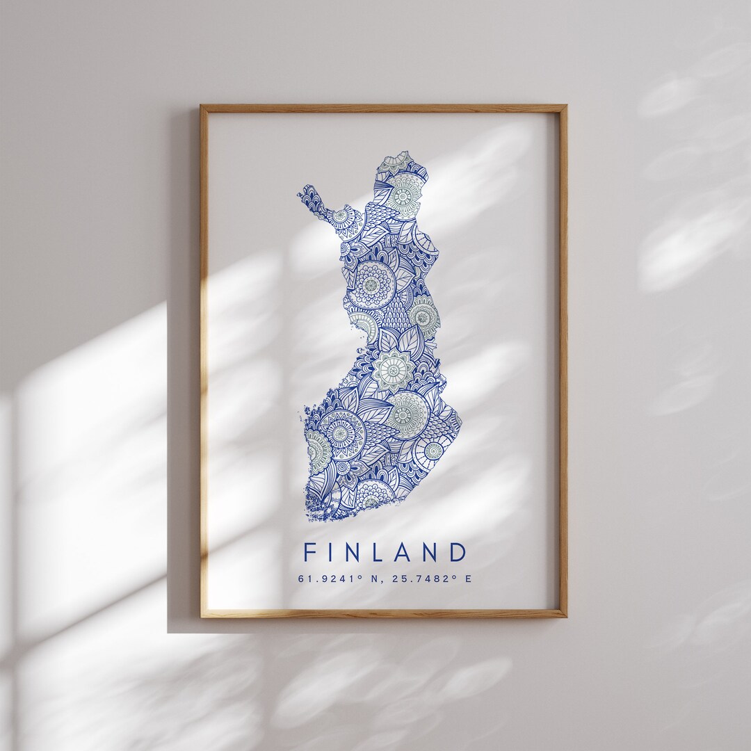 Finland Map Print Minimal Style Blue Wall Art, Finland Art Print Decor ...