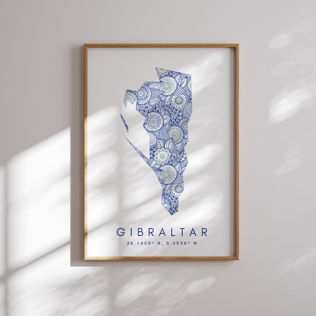 Gibraltar Map Print Minimal Style Blue Wall Art, Gibraltar Art Print ...