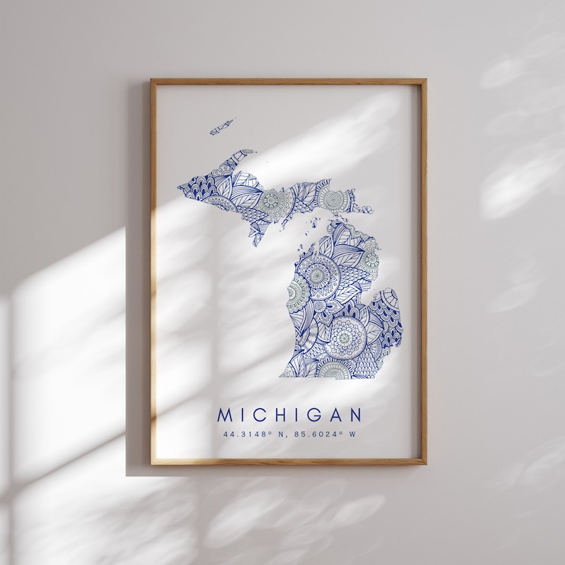 Michigan Map Art - Etsy
