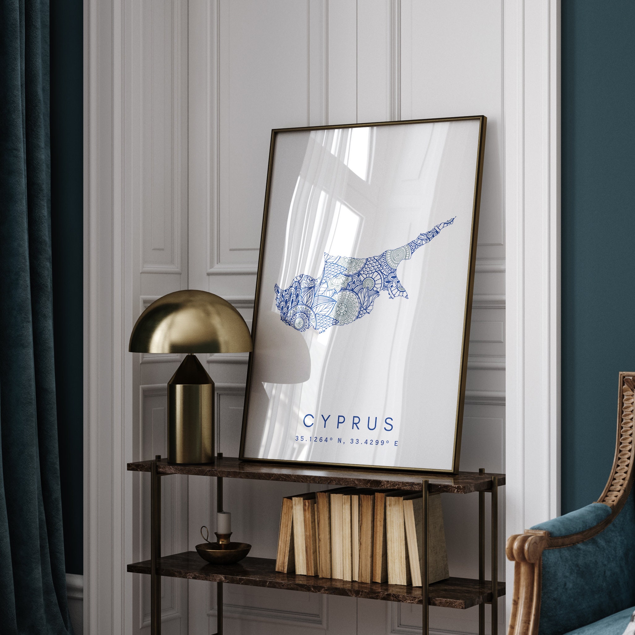 Cyprus Map Print Minimal Style Blue Wall Art, Cyprus Art Print Decor ...