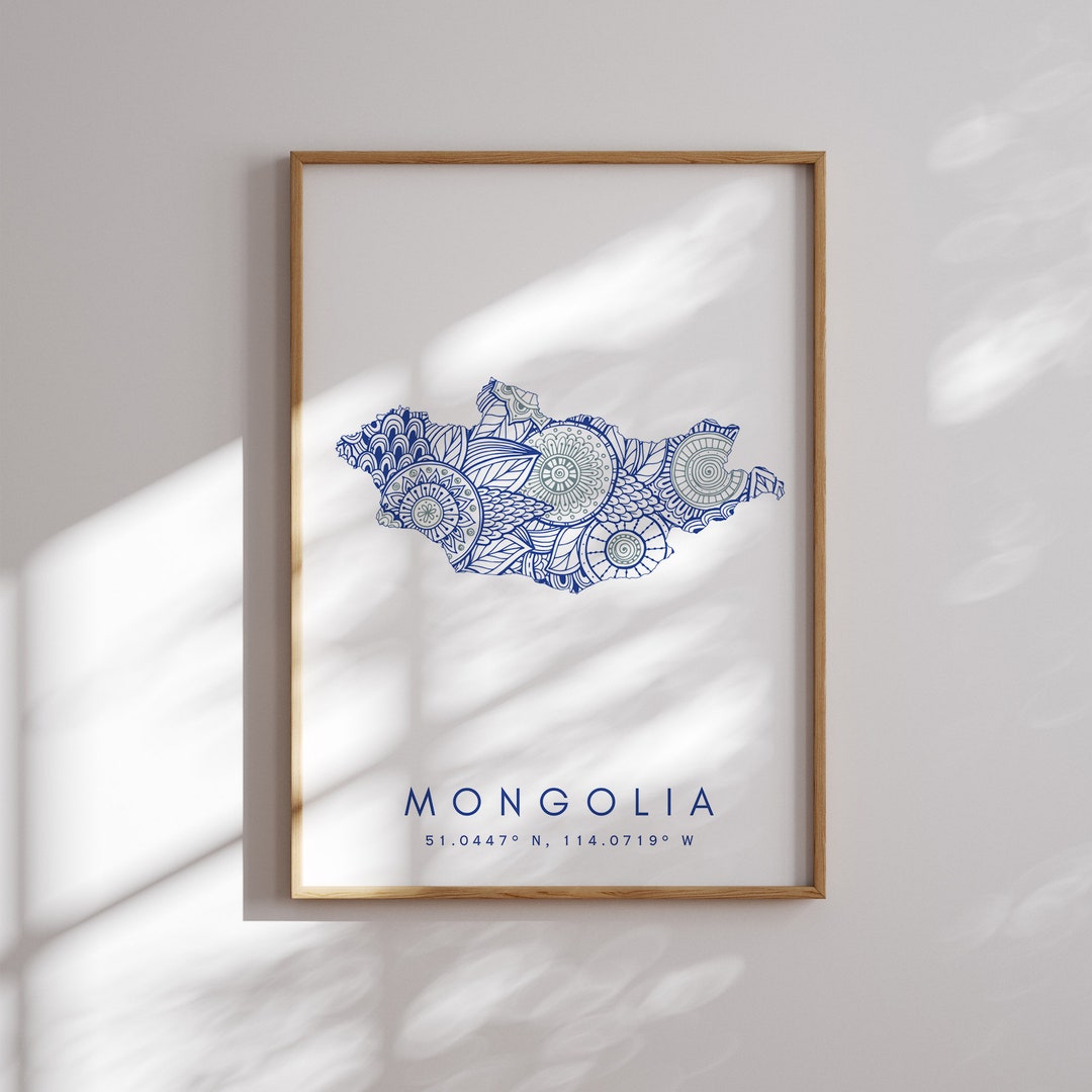 Mongolia Map Print Minimal Style Blue Wall Art, Mongolia Art Print ...