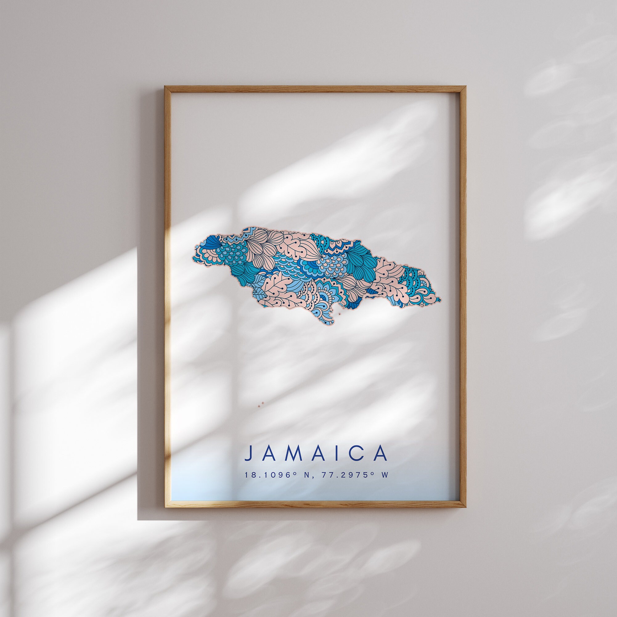 Jamaica Map Print Minimal Style Pastel Blue Wall Art, Jamaica Art Print ...