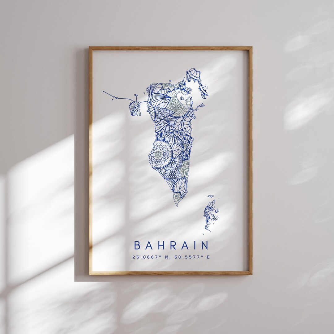 Bahrain Map Print Minimal Style Blue Wall Art, Bahrain Art Print Decor ...