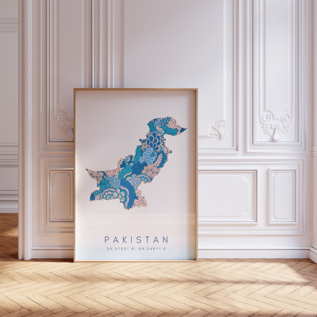 Pakistan Map Print Minimal Style Pastel Blue Wall Art, Pakistan Art ...