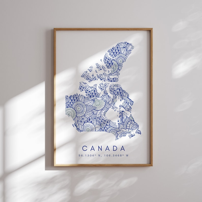 Canada Map Print Minimal Style Blue Wall Art, Canada Art Print Decor ...