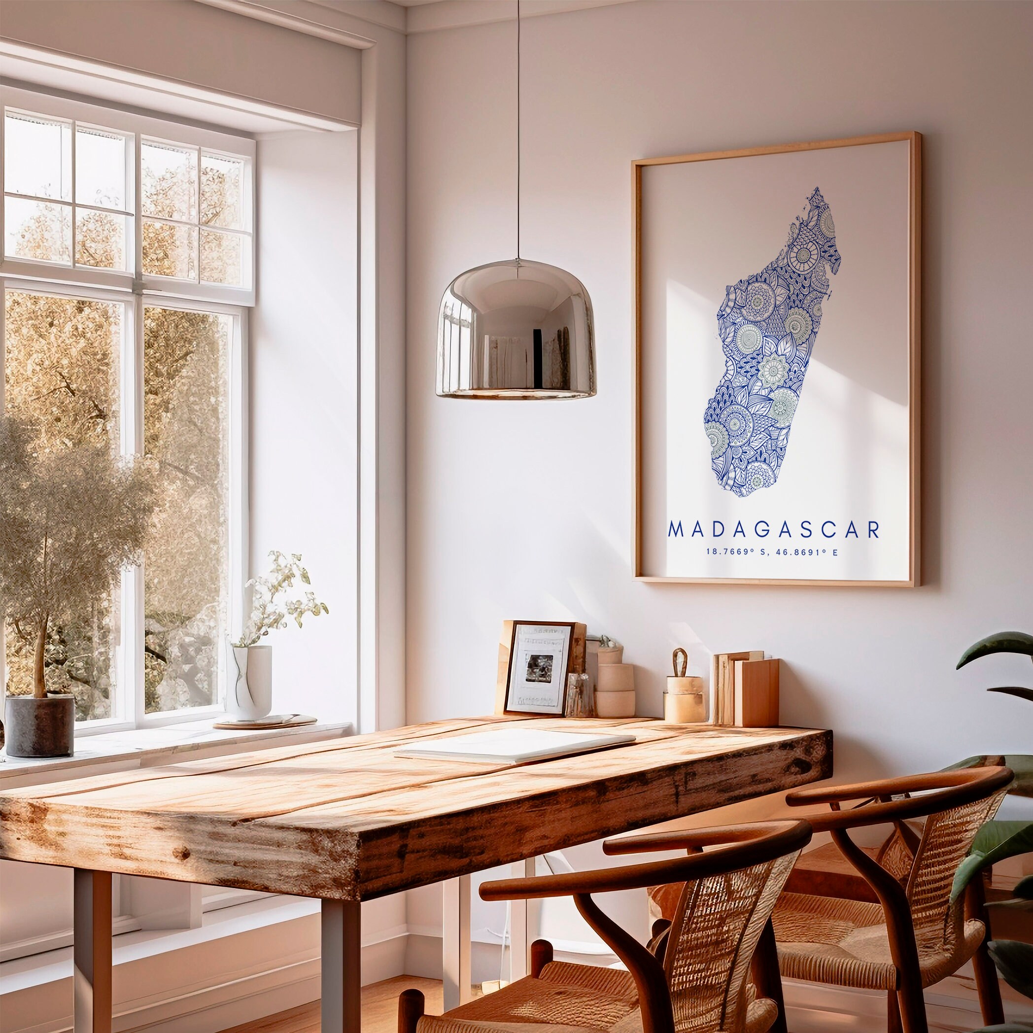 Impression de carte de Madagascar, style minimaliste bleu, impression d ...