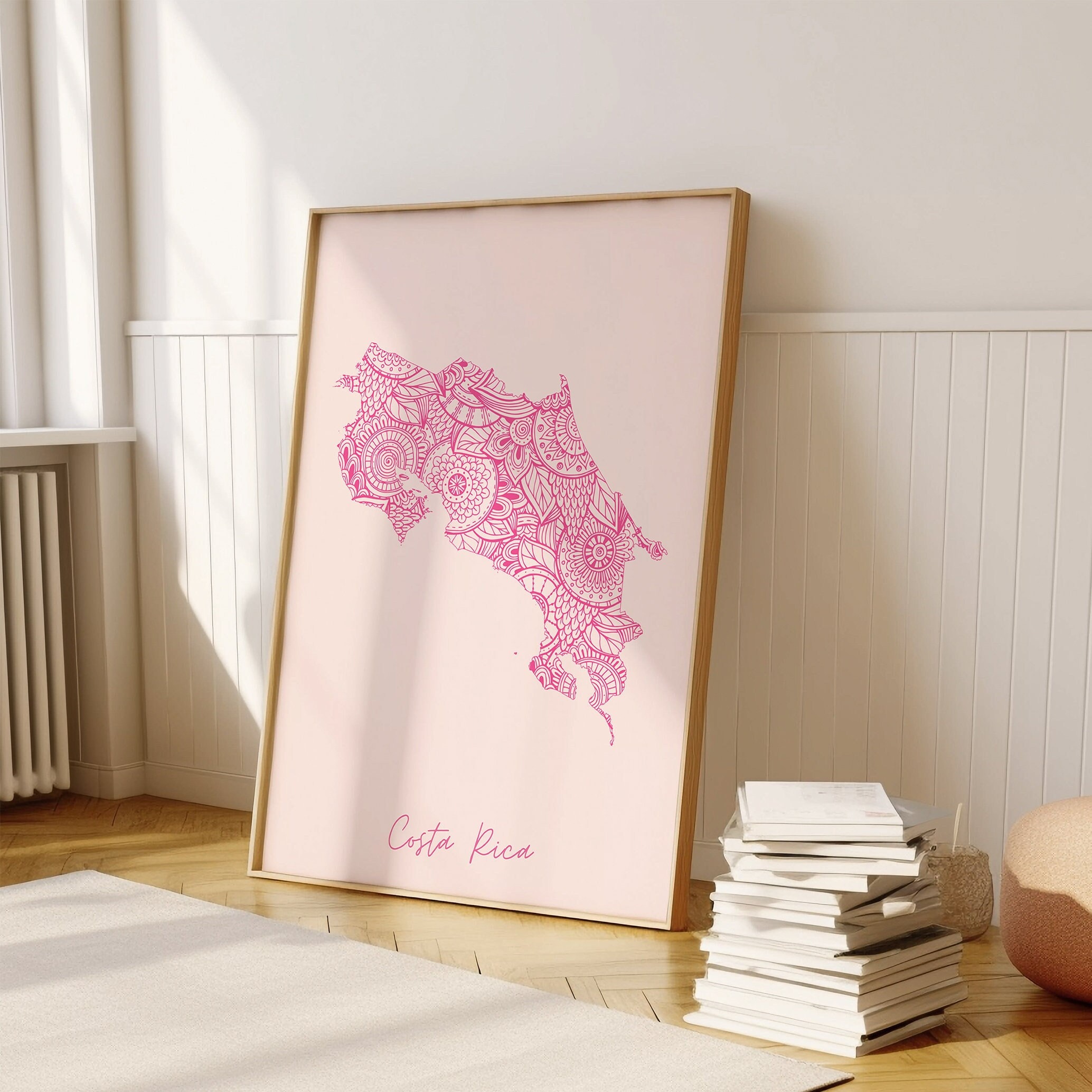 Costa Rica Digital Pink Minimal Map Print Wall Art Costa Rica - Etsy