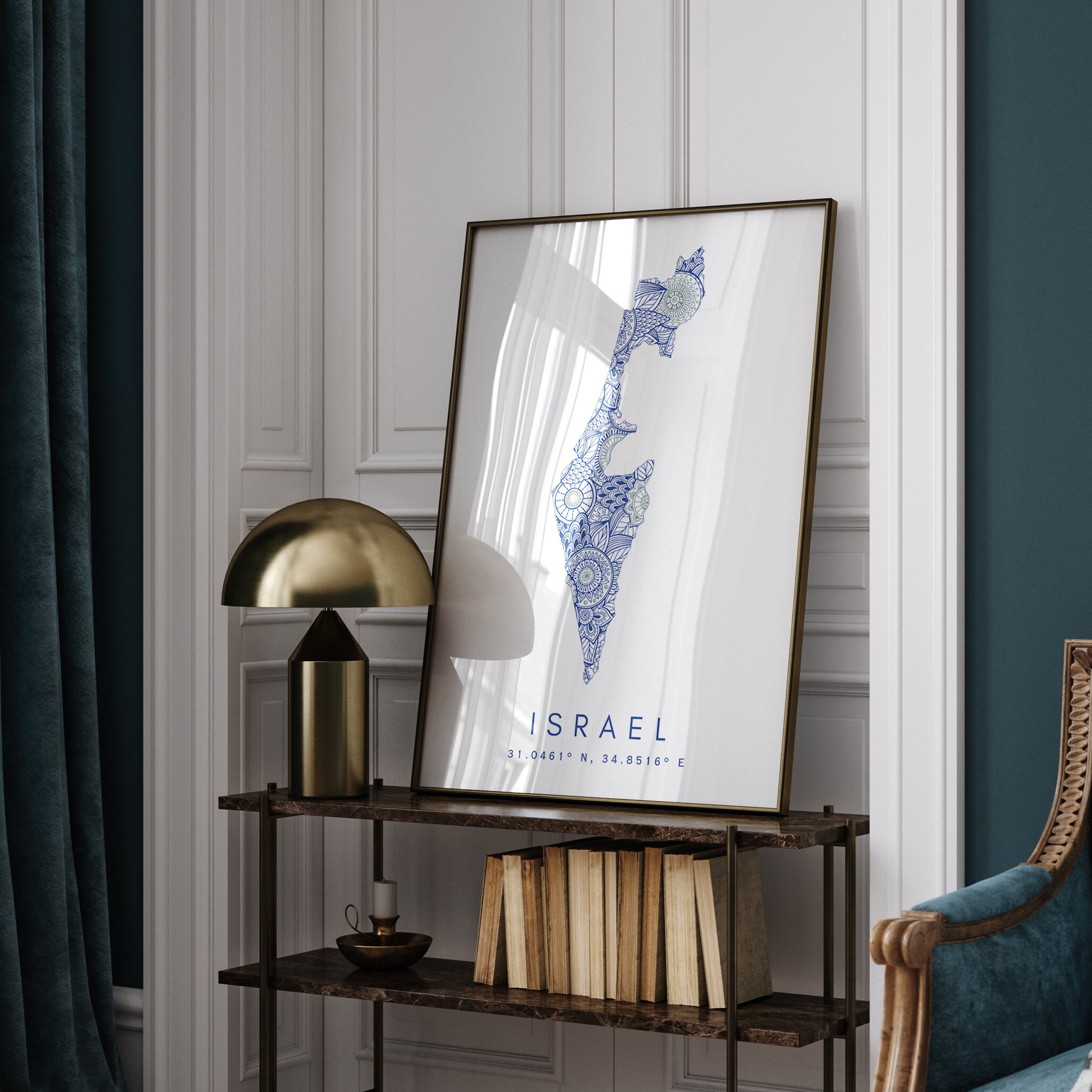 Israel Map Print Minimal Style Blue Wall Art, Israel Art Print Decor ...