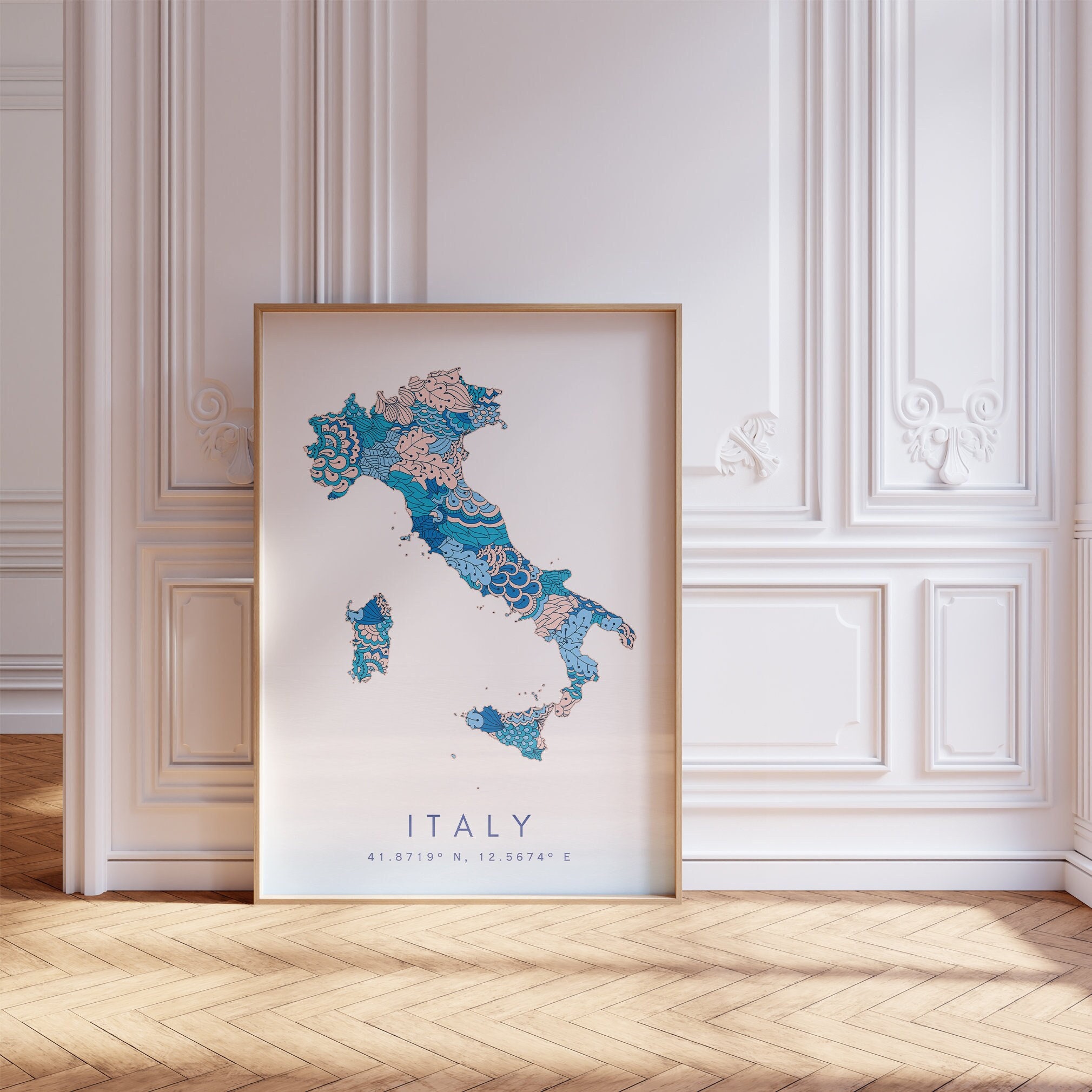Italy Map Print Minimal Style Pastel Blue Wall Art, Italy Art Print ...