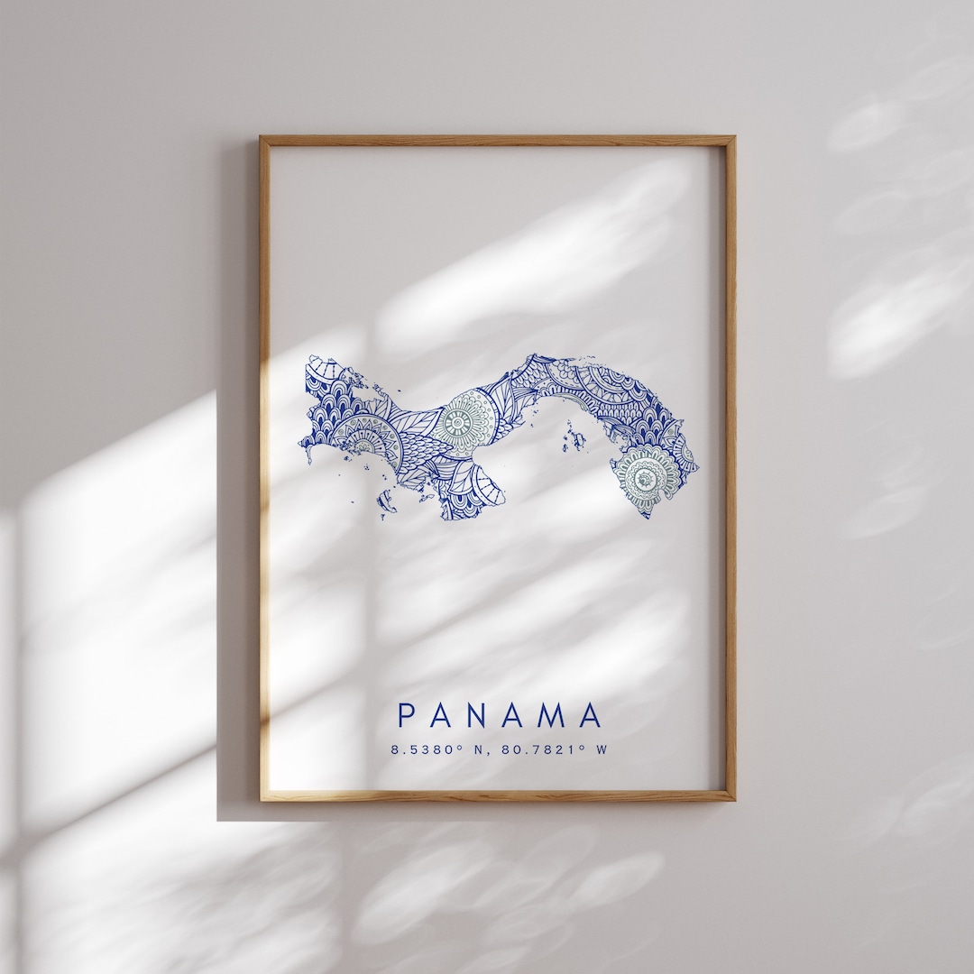 Panama Map Print Minimal Style Blue Wall Art, Panama Art Print Decor ...