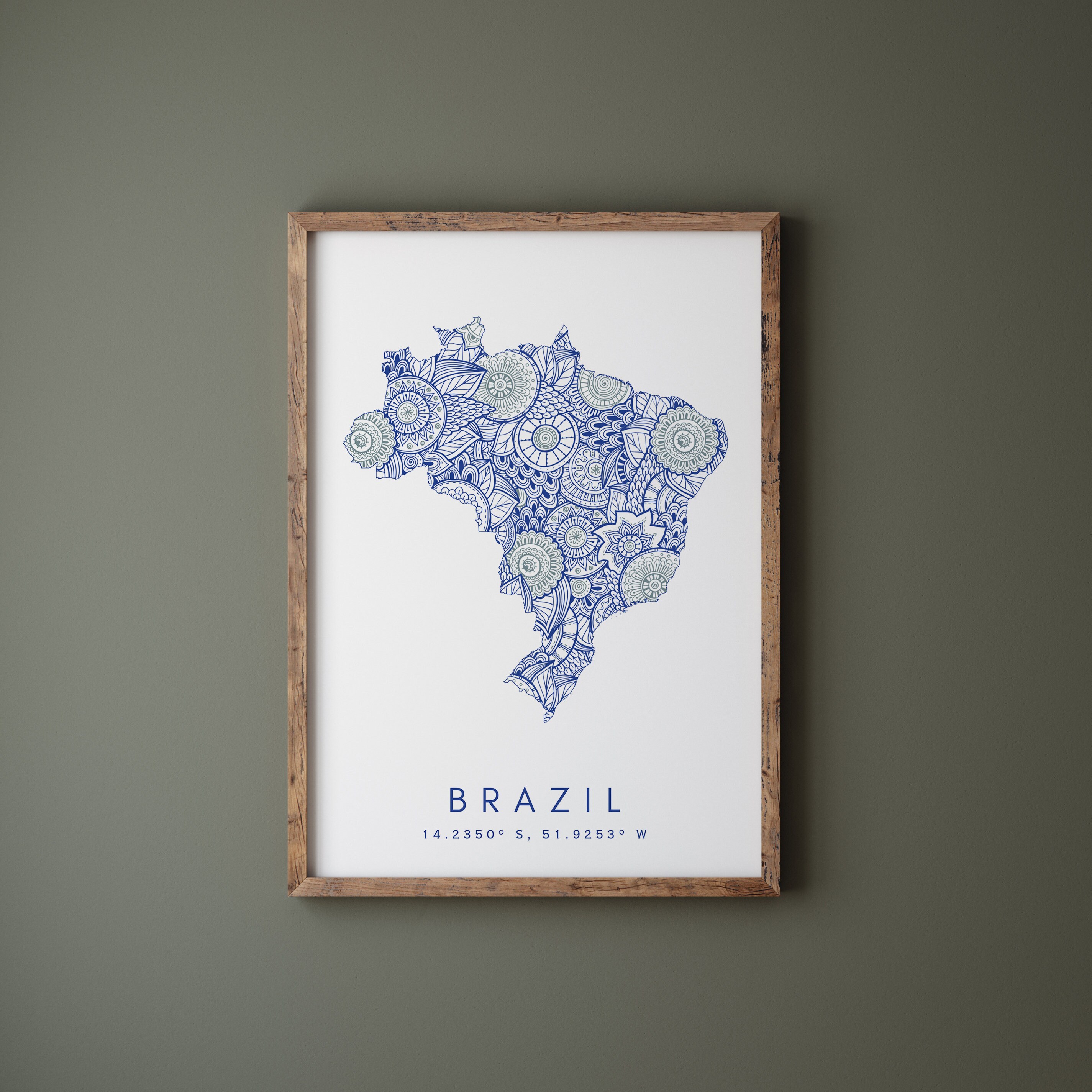 Brazil Map Print Minimal Style Blue Wall Art Brazil Art Print - Etsy