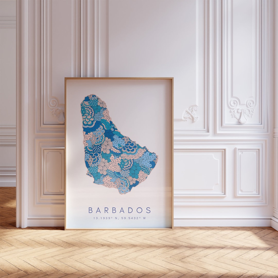 Barbados Designer Map Print Blue Wall Art, Barbados Art Print Decor for ...