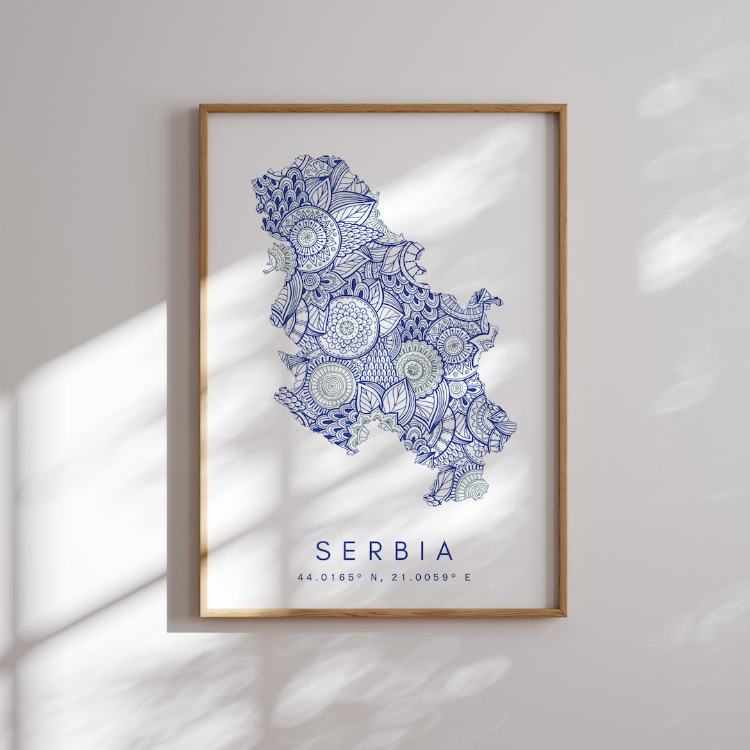 Serbia Map Print Minimal Style Blue Wall Art, Serbia Art Print Decor ...