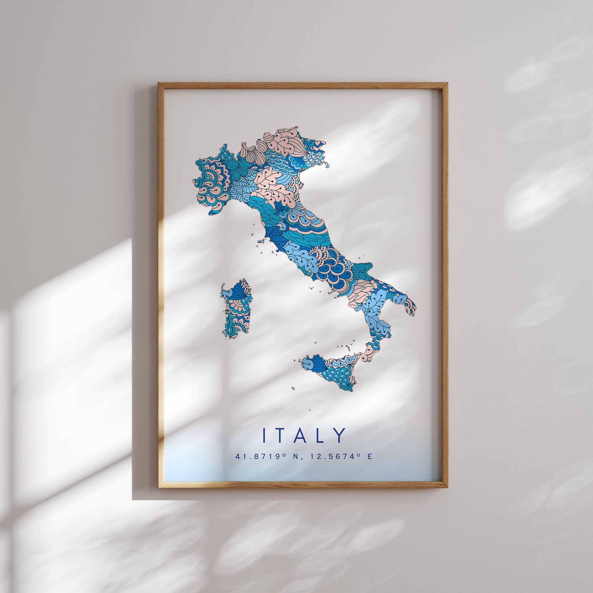 Italy Map Print Minimal Style Pastel Blue Wall Art, Italy Art Print ...