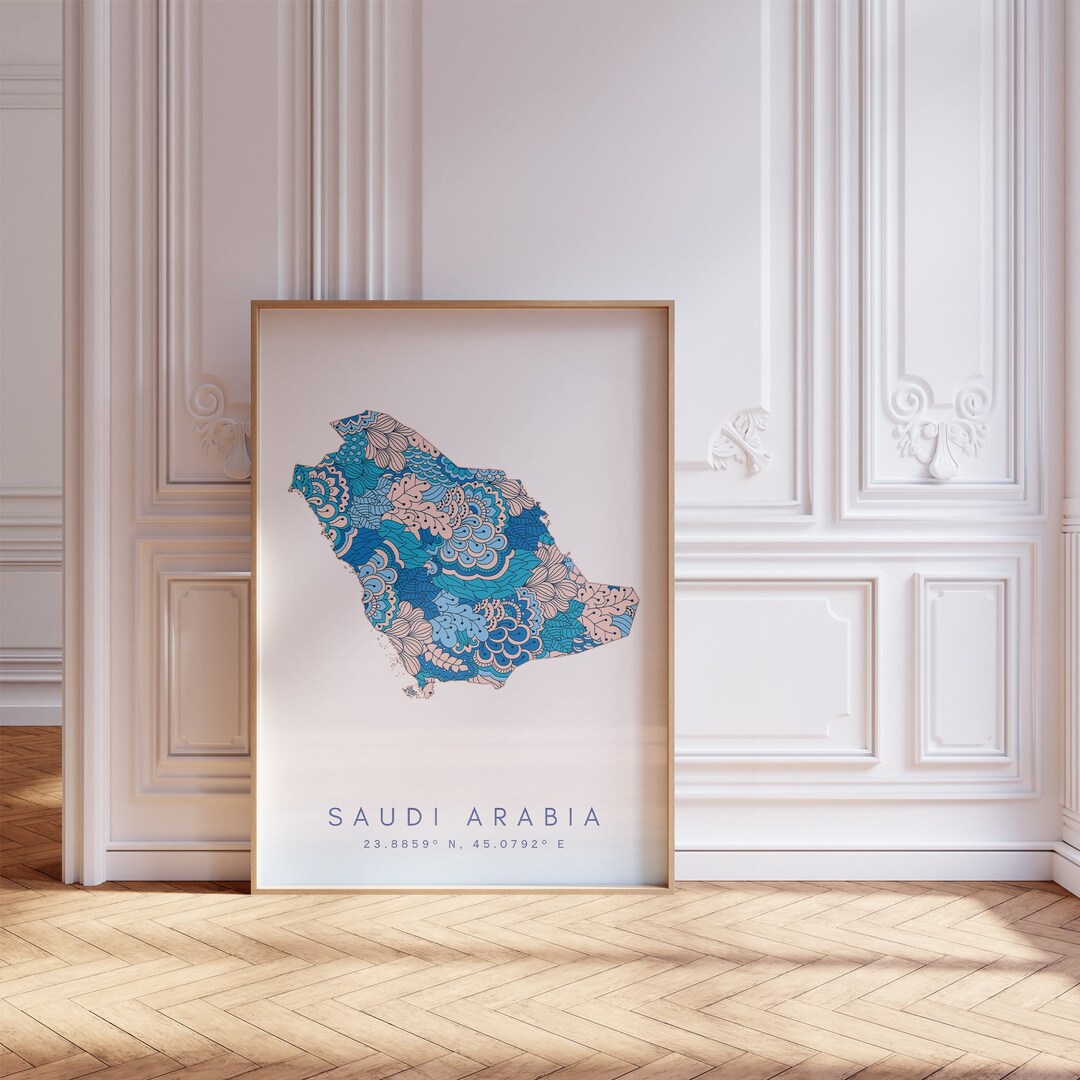 Saudi Arabia Map Print Minimal Style Pastel Blue Wall Art, Saudi Arabia ...