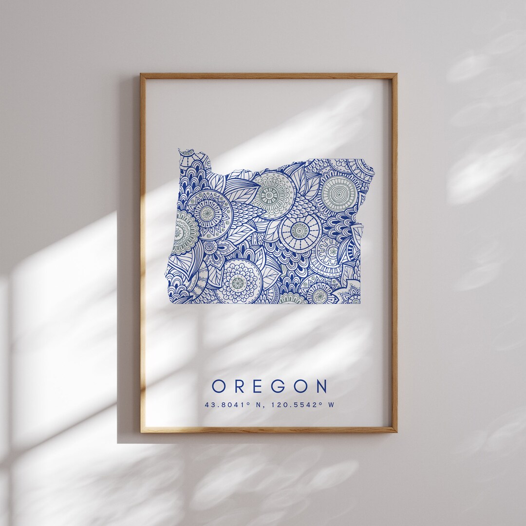 Oregon US State Blue Minimal Style Map Print, Oregon USA State Map Art ...