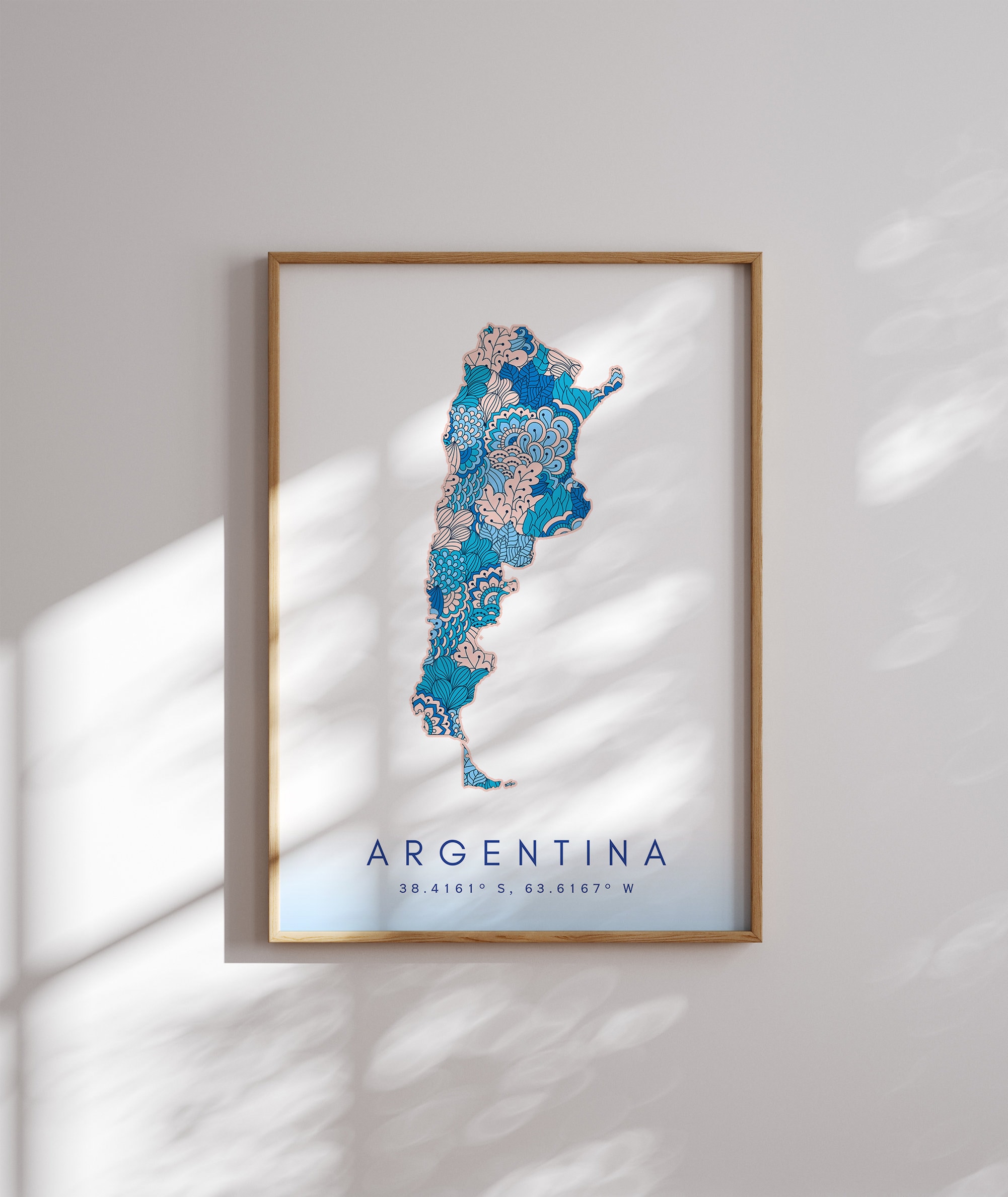 Argentina Designer Map Print Blue Wall Art Argentina Art - Etsy