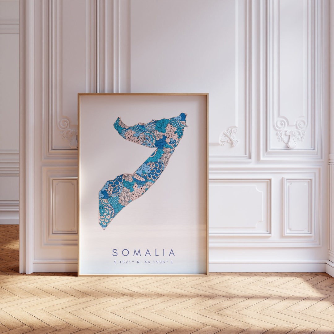 Somalia Map Print Minimal Style Pastel Blue Wall Art, Somalia Art Print ...