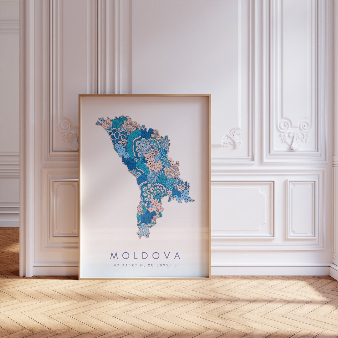 Moldova Map Print Minimal Style Pastel Blue Wall Art, Moldova Art Print ...