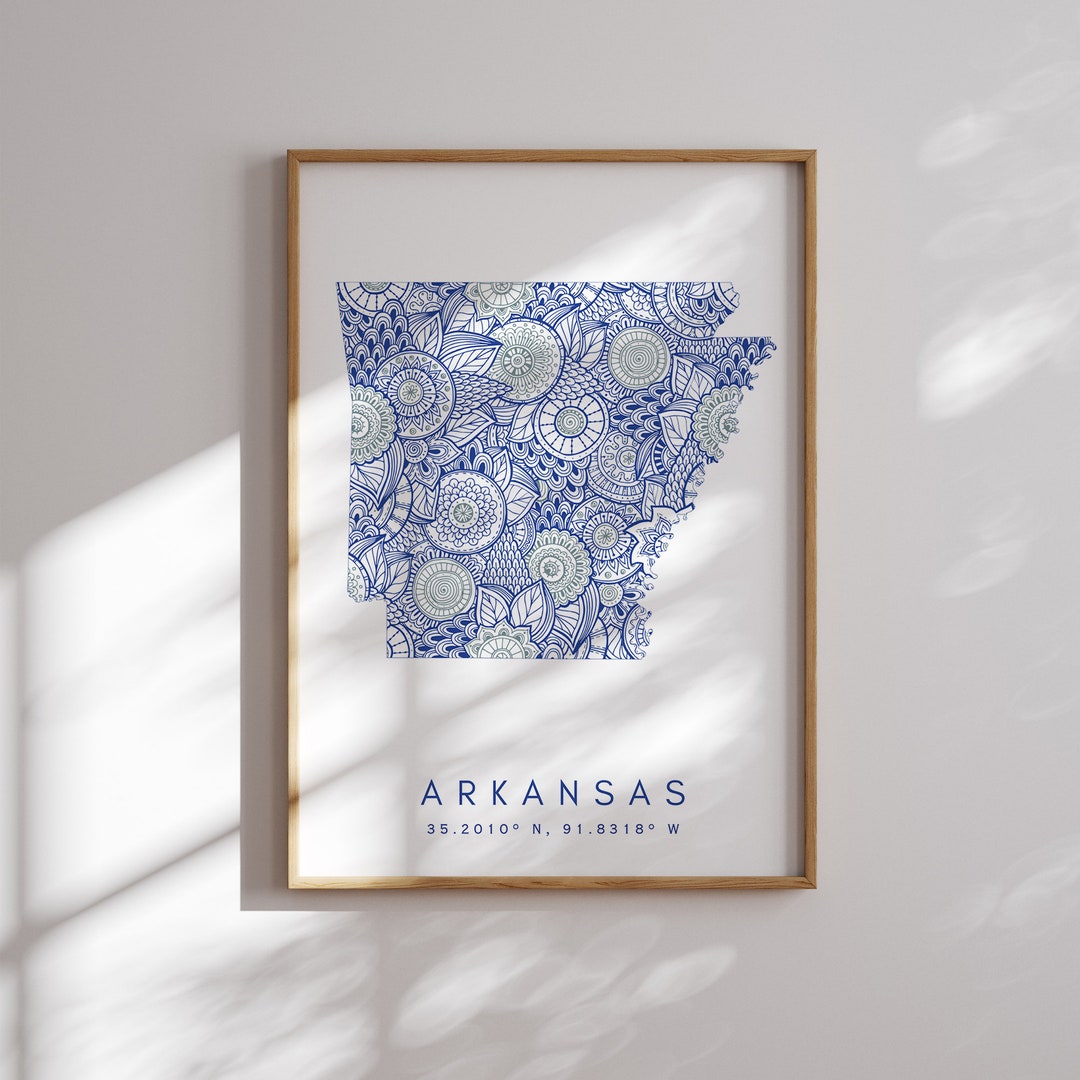 Arkansas US State Blue Minimal Style Map Print, Arkansas USA State Map ...