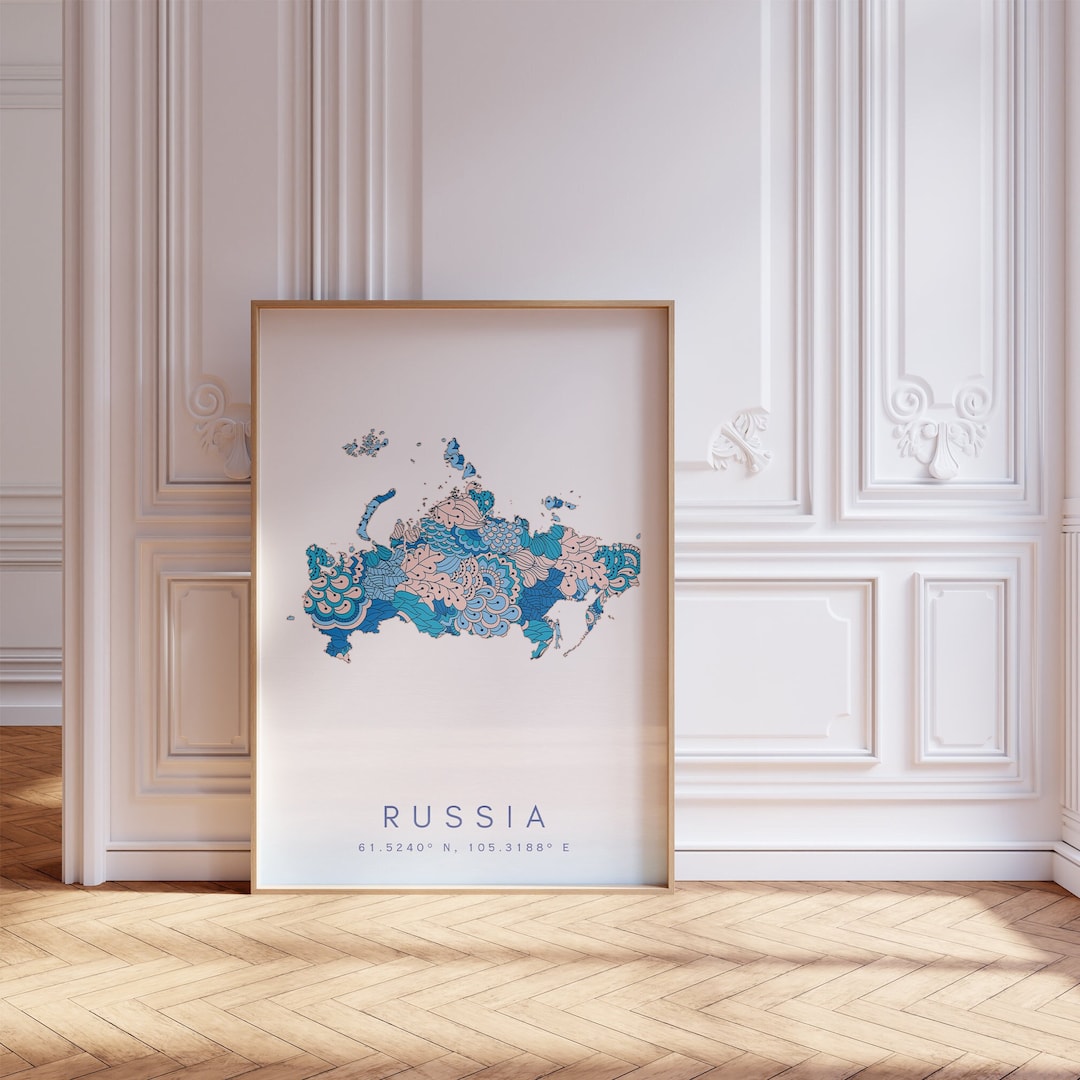 Russia Map Print Minimal Style Pastel Blue Wall Art, the Russian ...