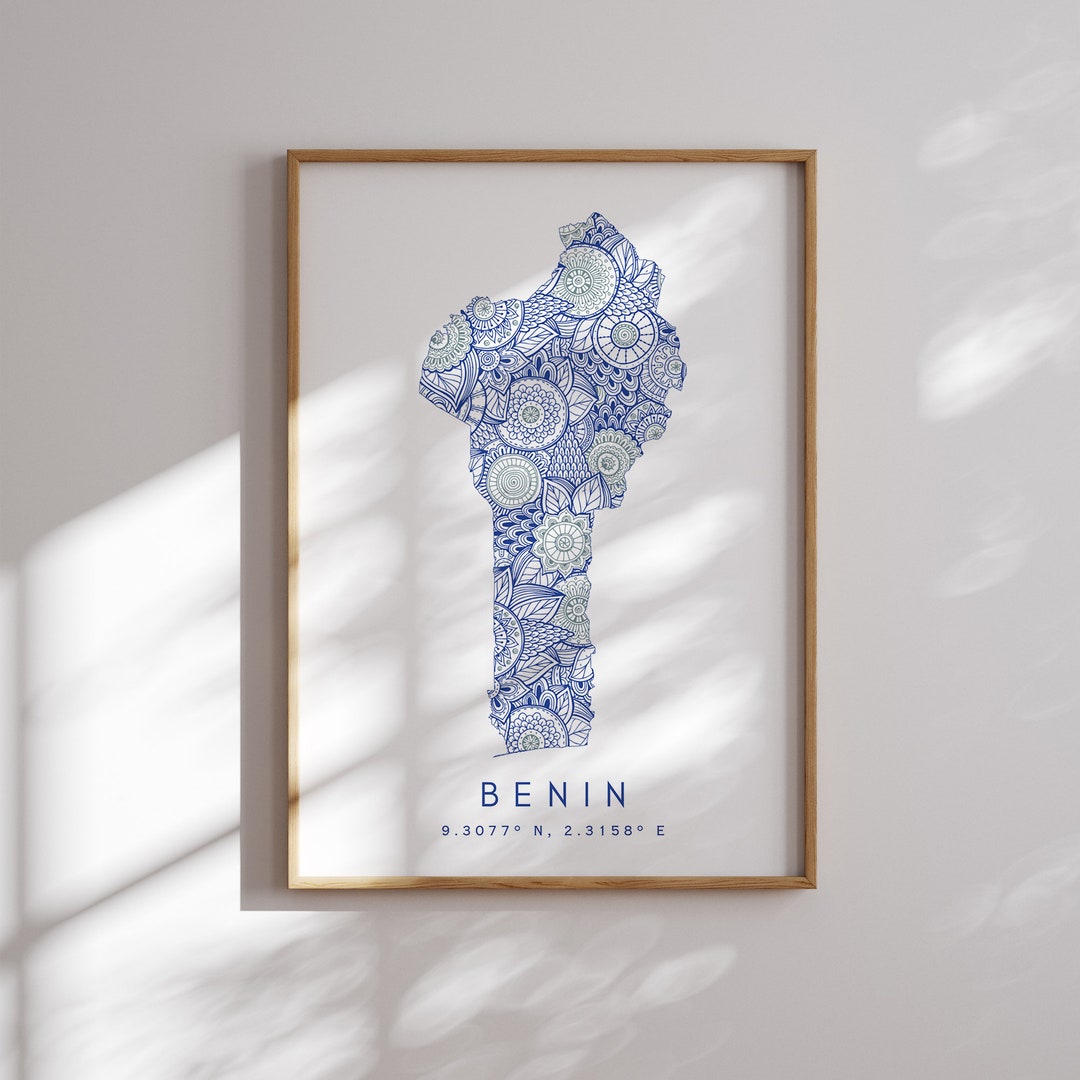 Benin Map Print Minimal Style Blue Wall Art, Benin Art Print Decor for ...