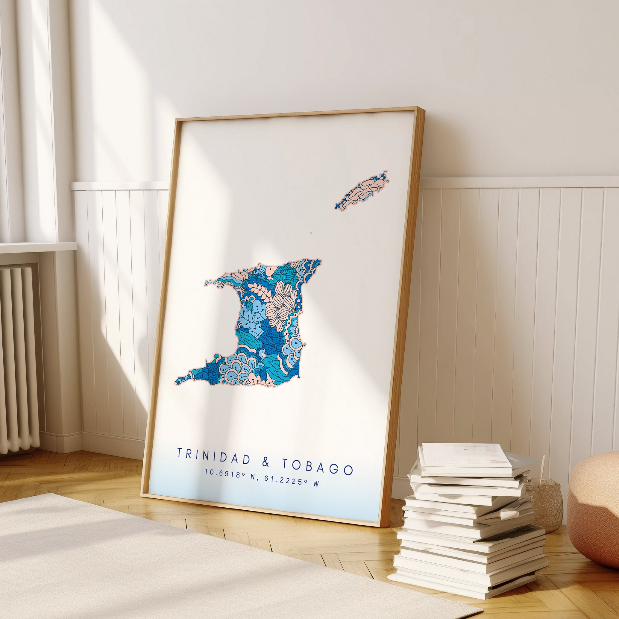 Trinidad and Tobago Map Print Minimal Style Pastel Blue Wall Art ...